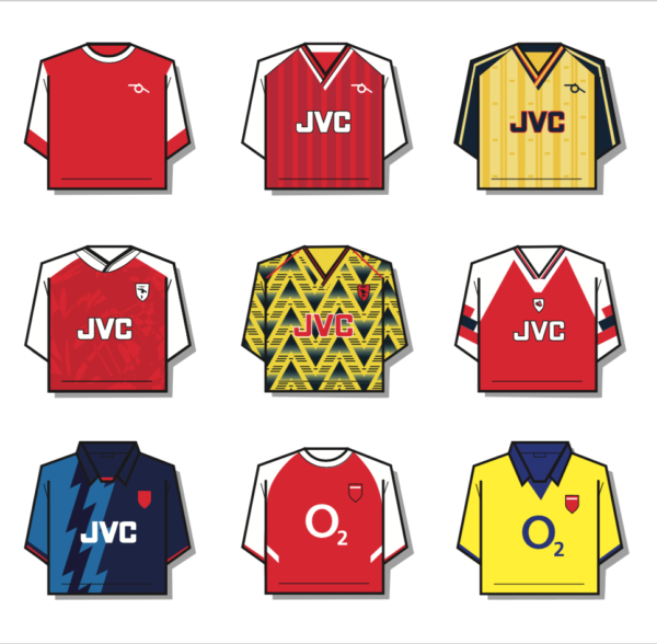 Arsenal Shirt History T-Shirt - Football Bobbles